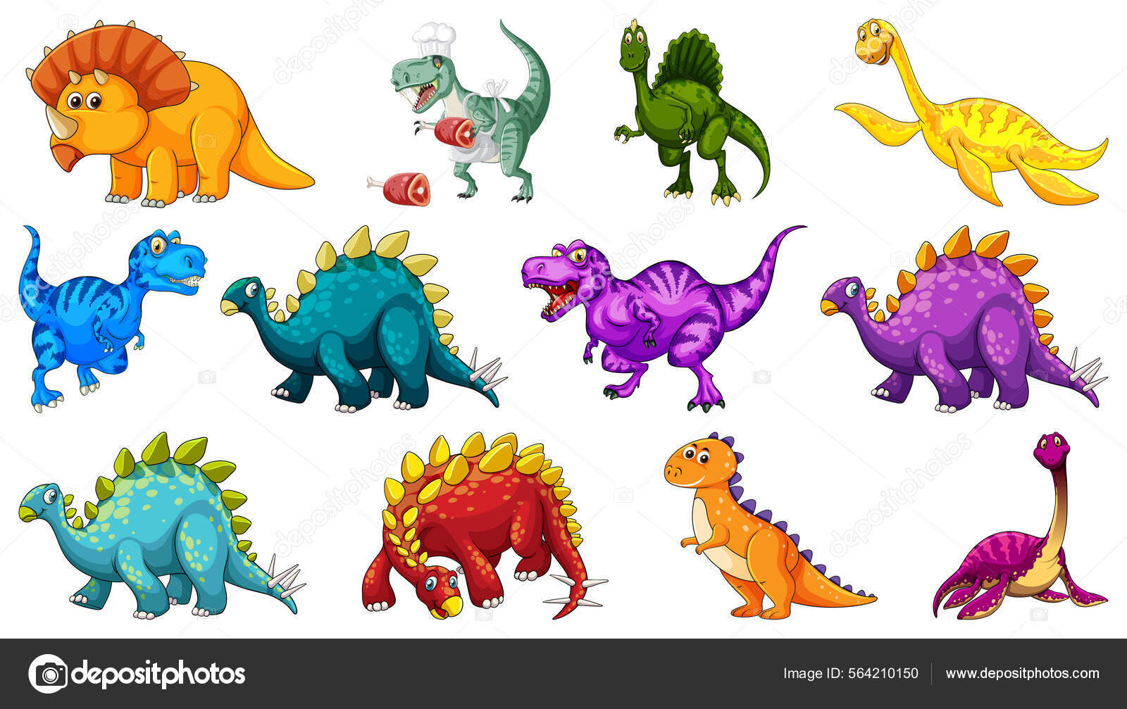 Many Dinosaurs White Background Illustration Stock Vector by ...