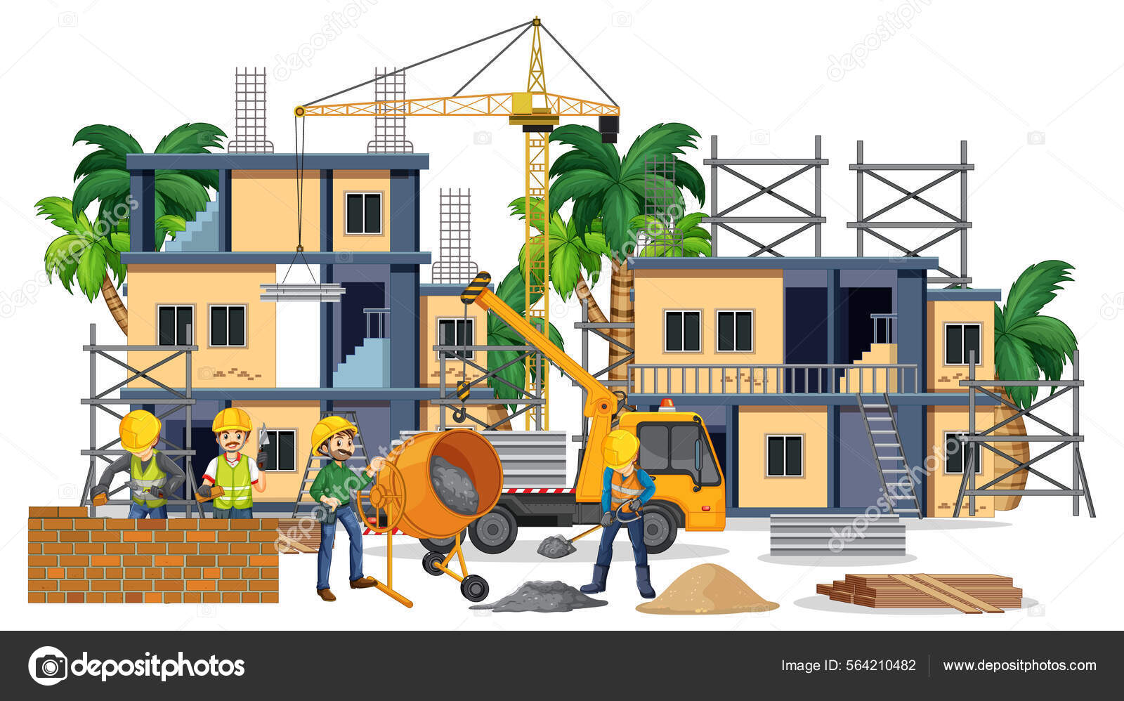 Construction Site Cartoon 620 Construction Machinery Cartoon Stock