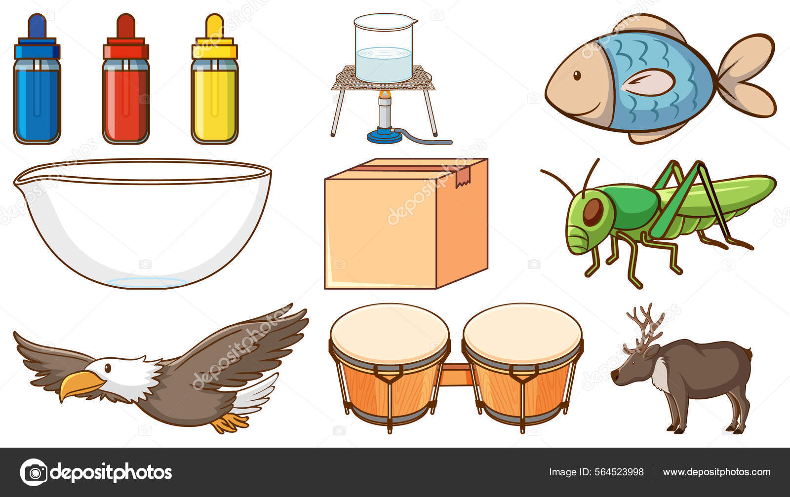 Cute Animals Other Items White Background Illustration Stock ...