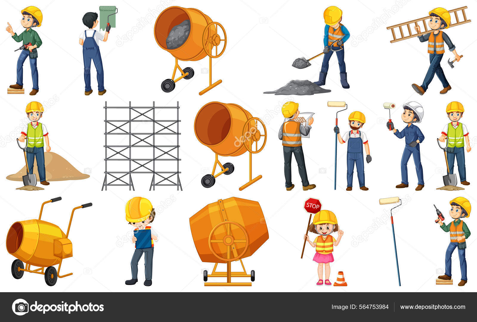 Construction Worker Set Man Tools Illustration Stock Vector by ...