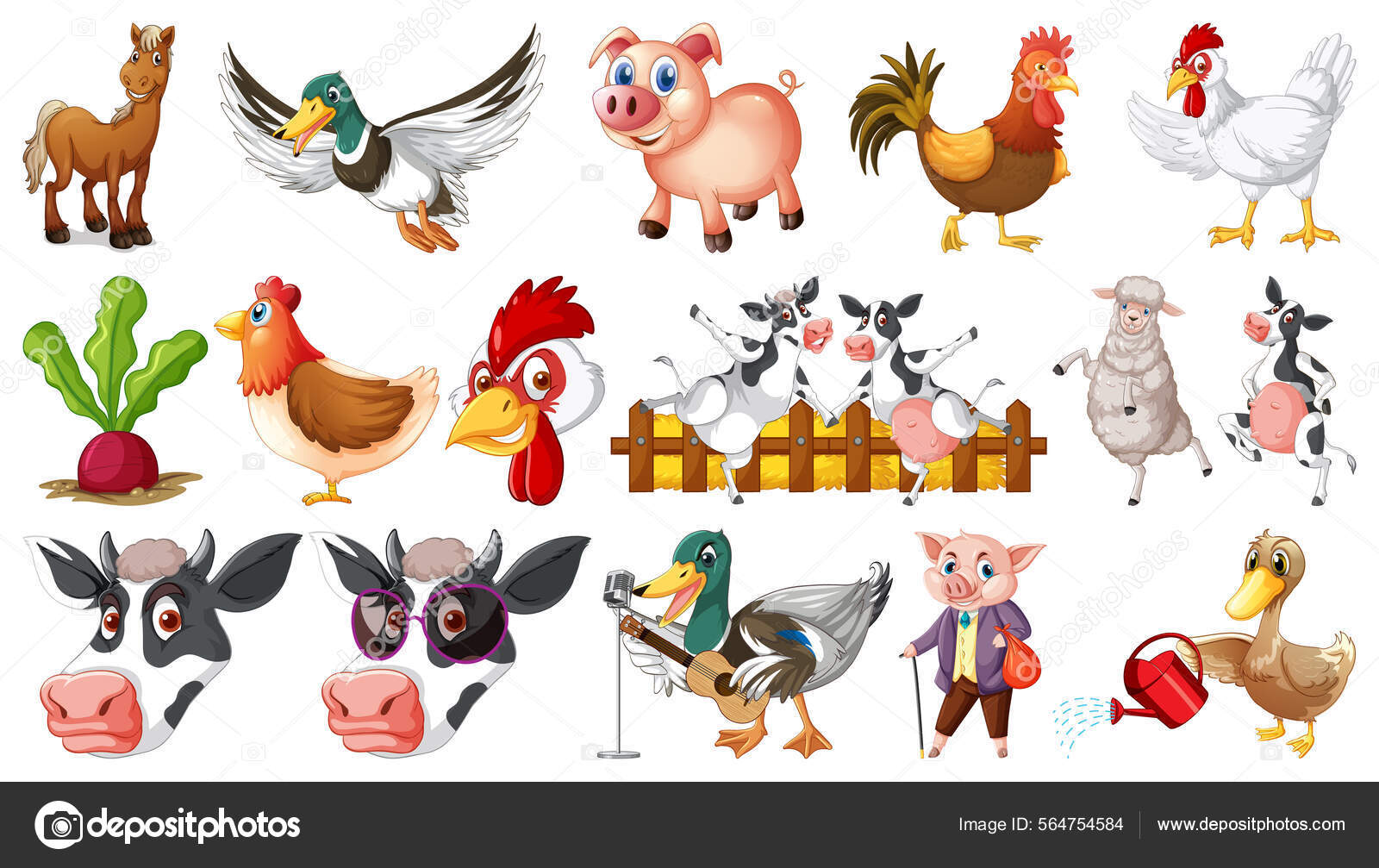 Many Farm Animals White Background Illustration Stock Vector Image by ...
