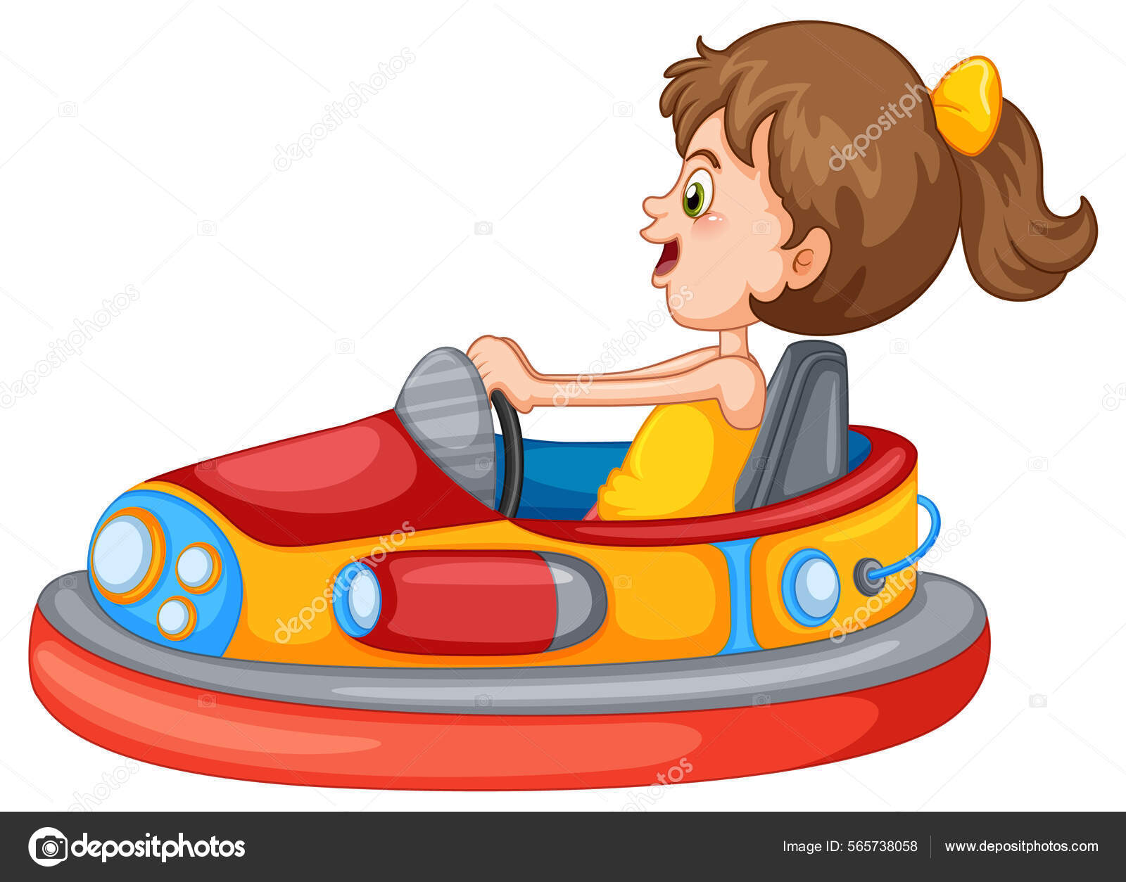Girl Riding Bumper Car Cartoon Illustration Stock Vector Image by ...