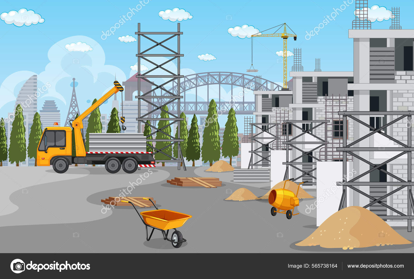 Stok Ilustrasi Kartun Adegan Bangunan Konstruksi Situs Ilustrasi oleh ...