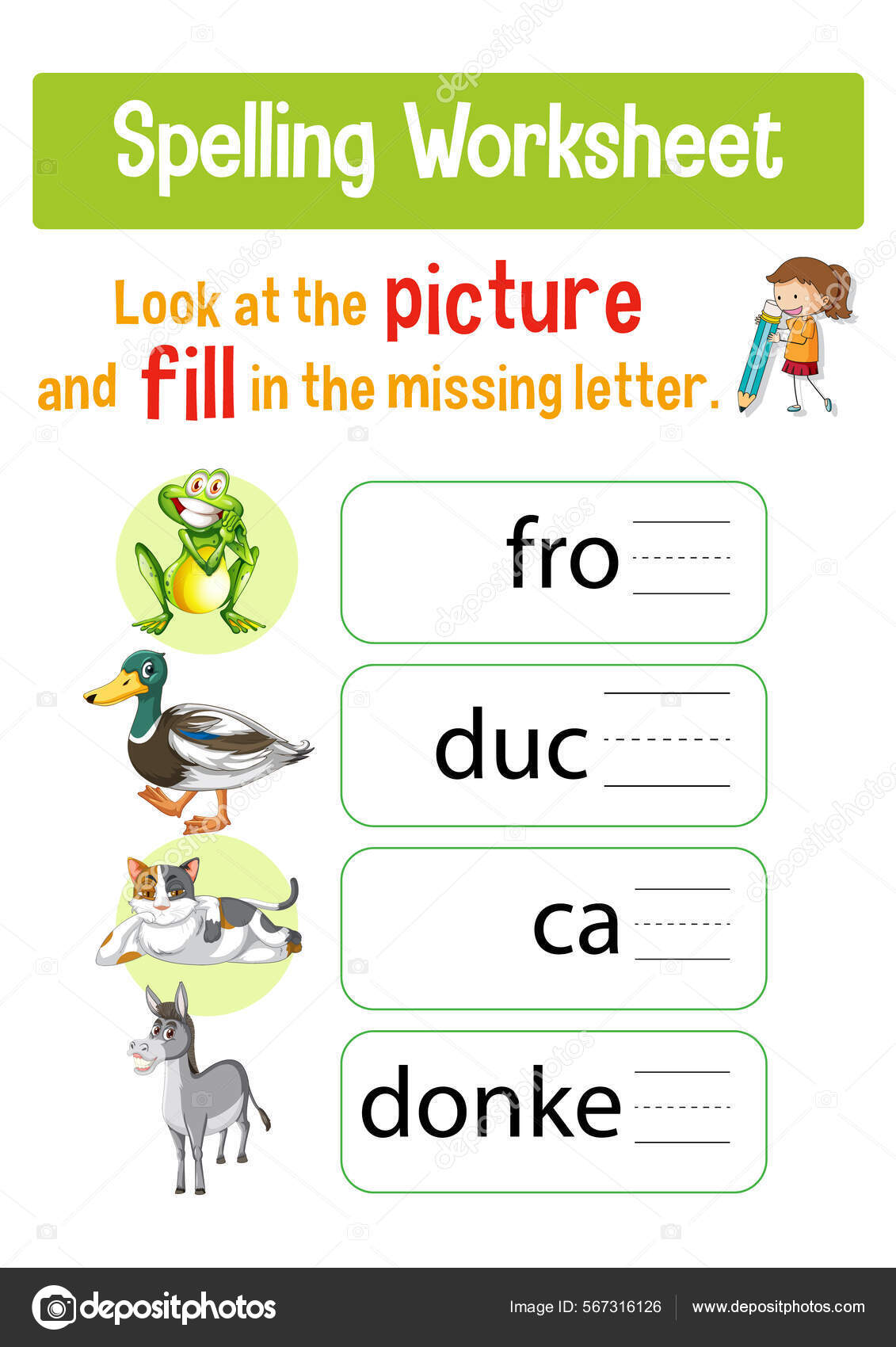 Worksheet Design Spelling Words Illustration Stock Vector by ...