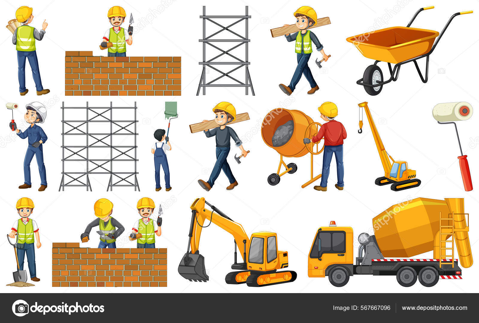 Set Construction Site Objects Workers Illustration Stock Vector by ...