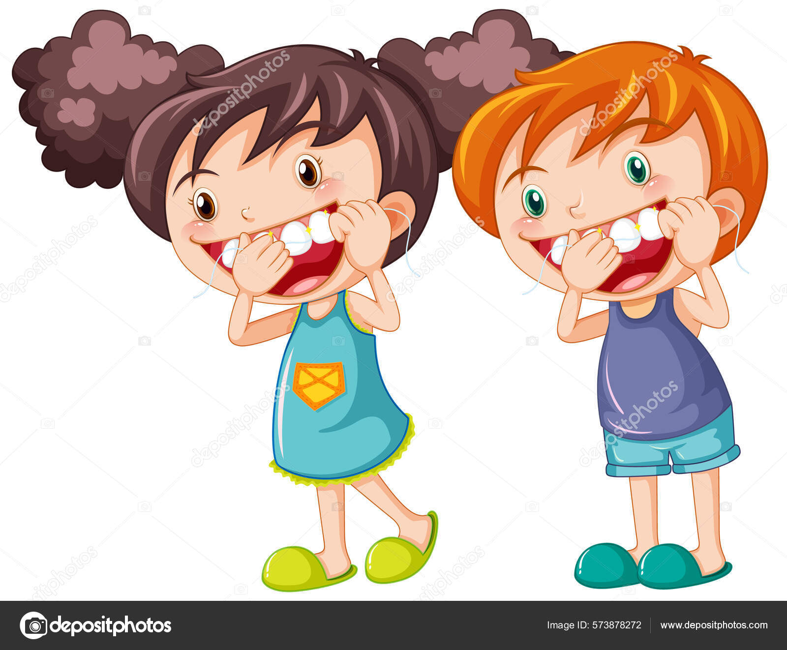 Cute Kids Cartoon Character Flossing Teeth Illustration Stock Vector by ...