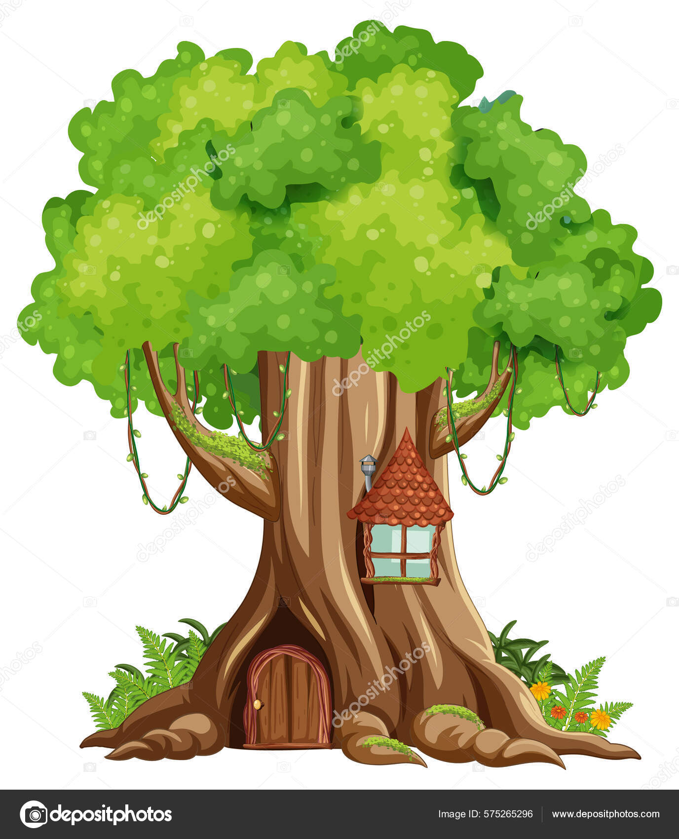 Ilustrasi Kartun Pohon Besar Yang Terisolasi Vektor Stok oleh ...