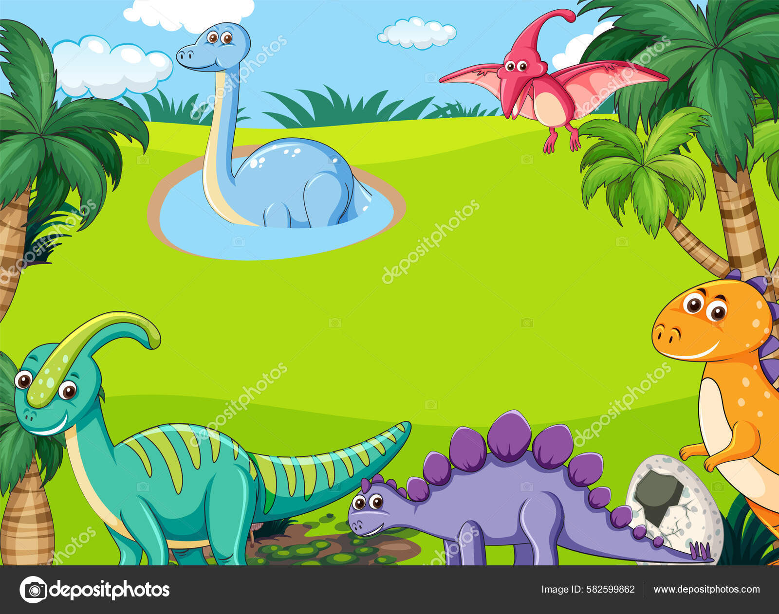 Cartoon Background Template Dinosaurs Illustration Stock Vector by ...