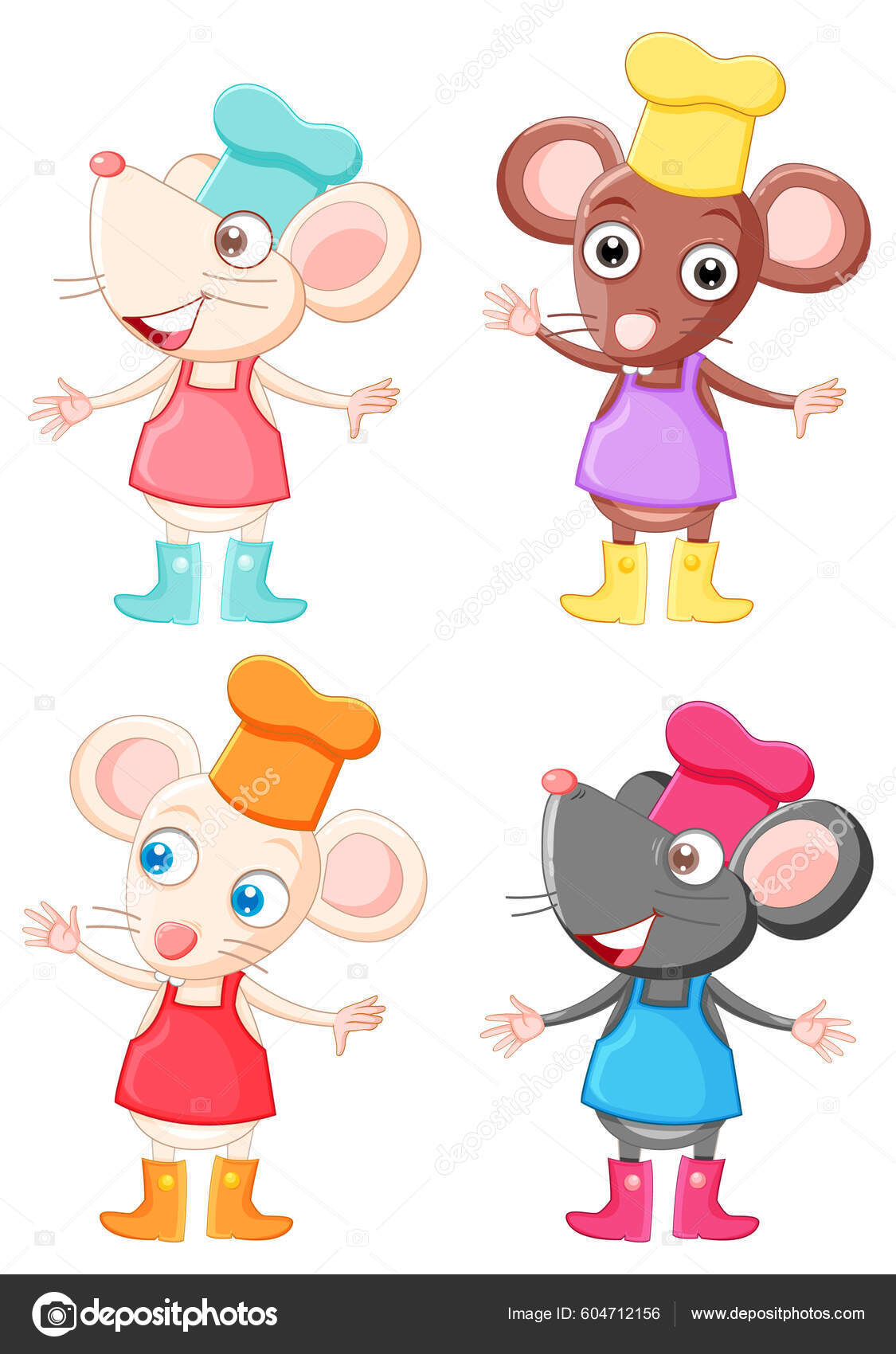 Different Chef Rat Cartoon Character Set Illustration Vector de stock ...