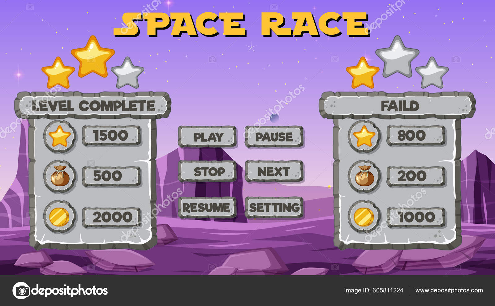 Space Game Background Template Elements Illustration Stock Vector by ©interactimages 605811224