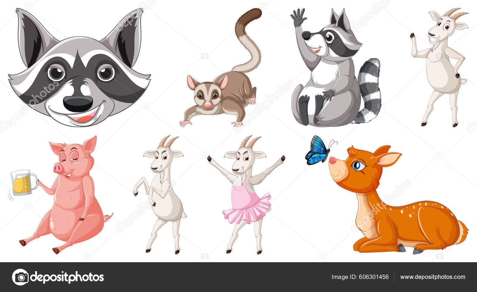 Set Various Animals Cartoon Characters Illustration Stock-Vektorgrafik ...