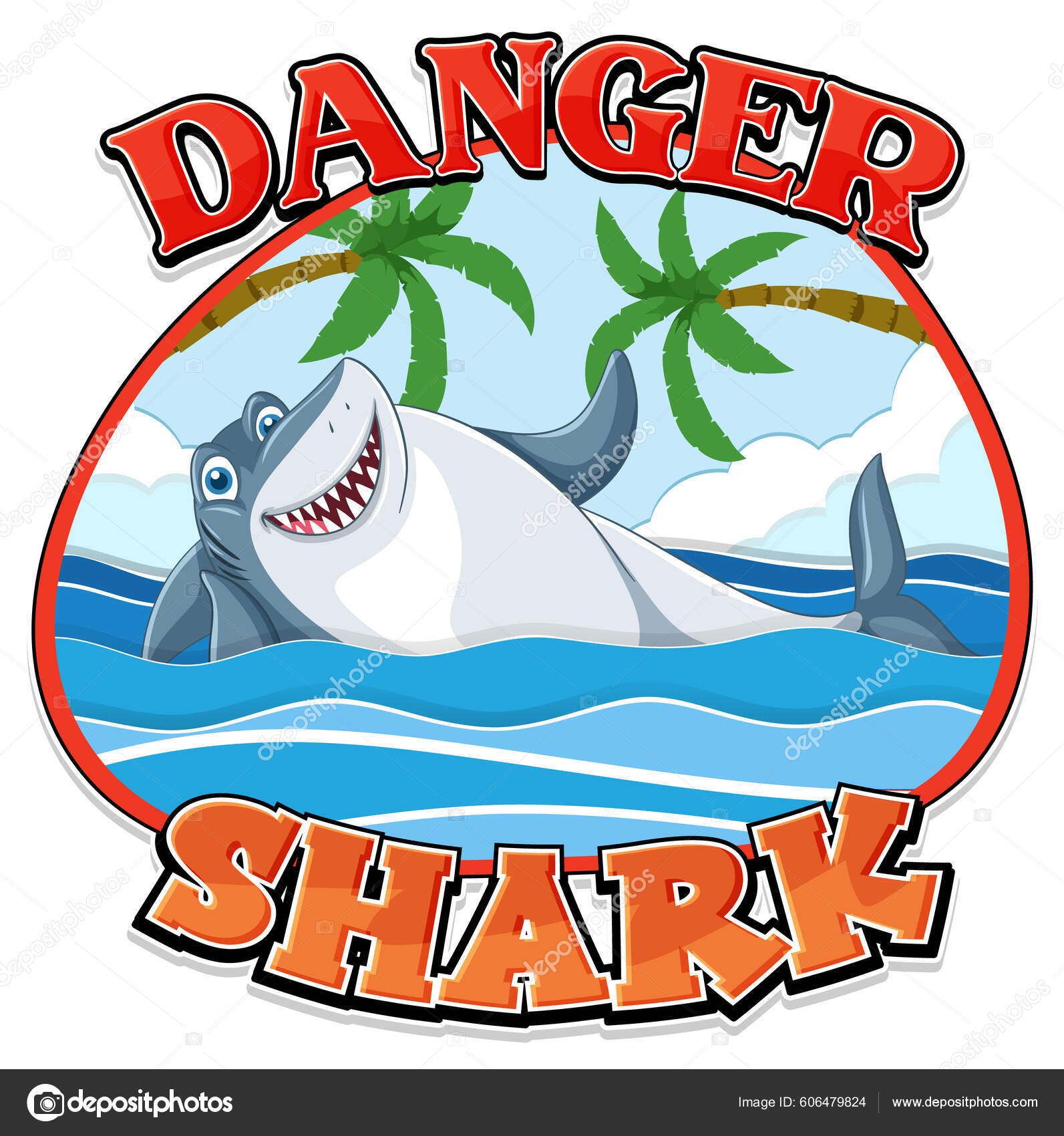 Shark Cartoon Character Danger Icon Illustration Stock Vector by ...