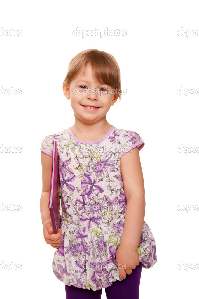 Little girl with a book. Little student. Isolated on white Stock Photo ...