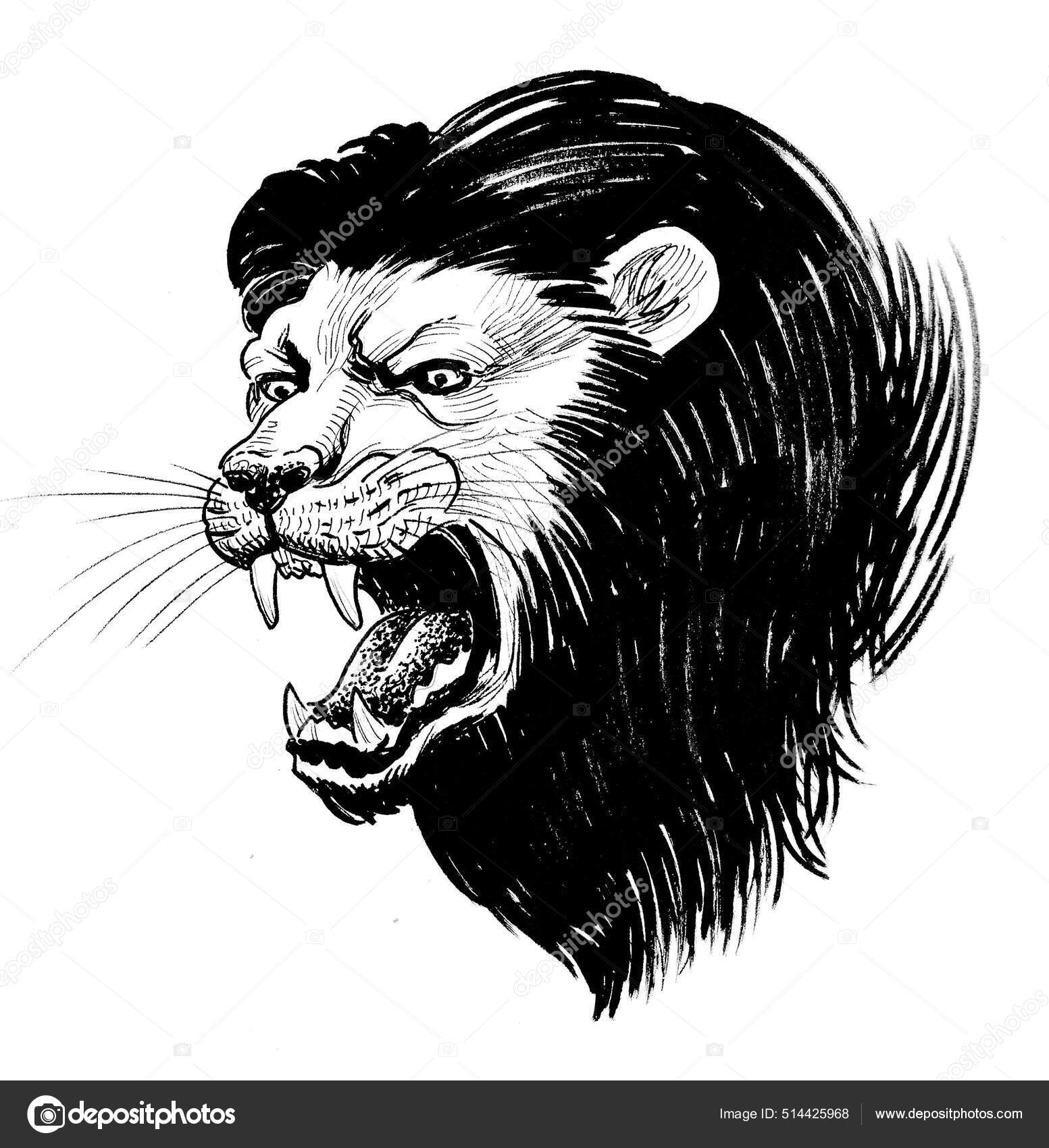 How To Draw A Lion Head Roaring