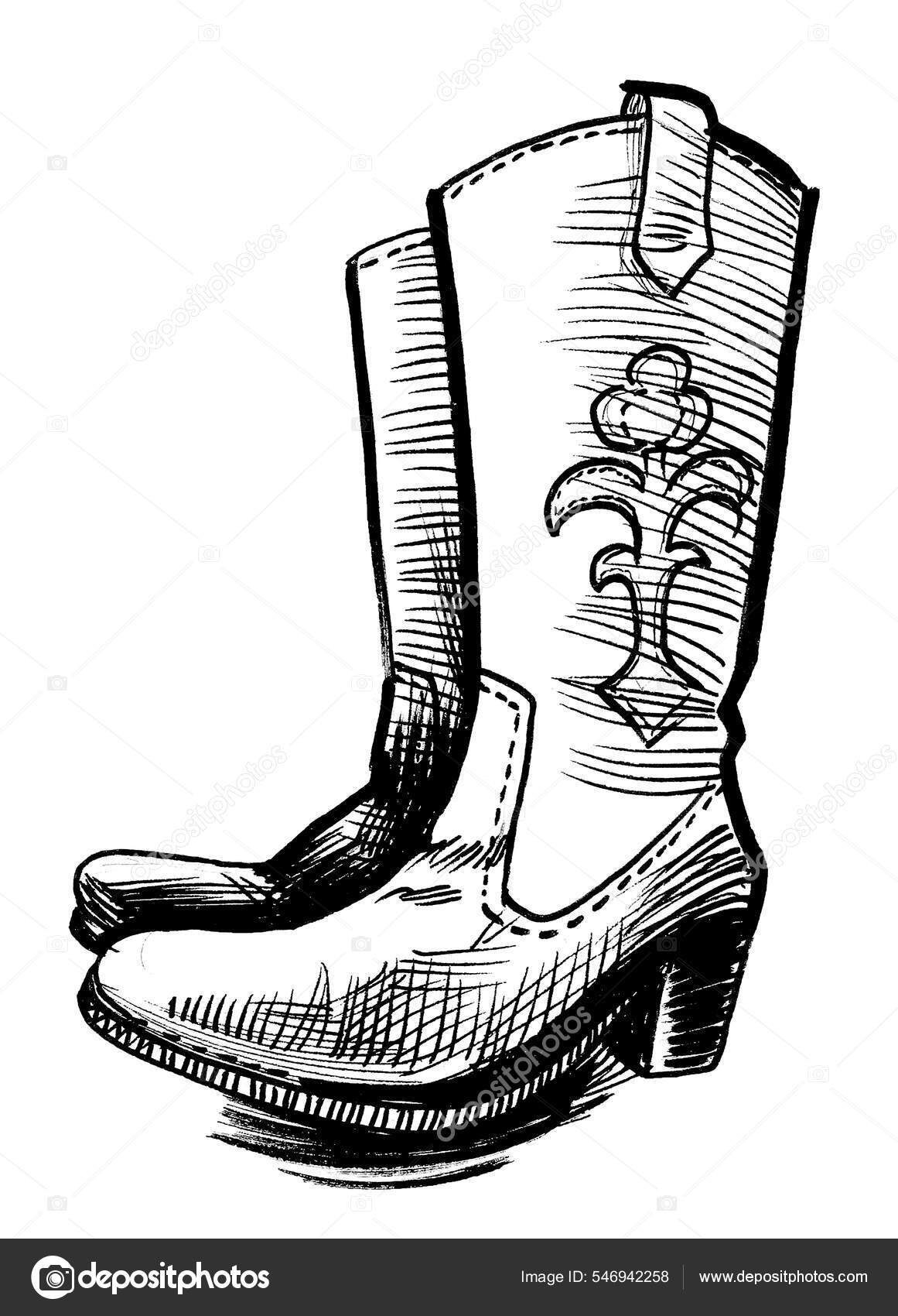 Cowboy Boot Ink Drawing