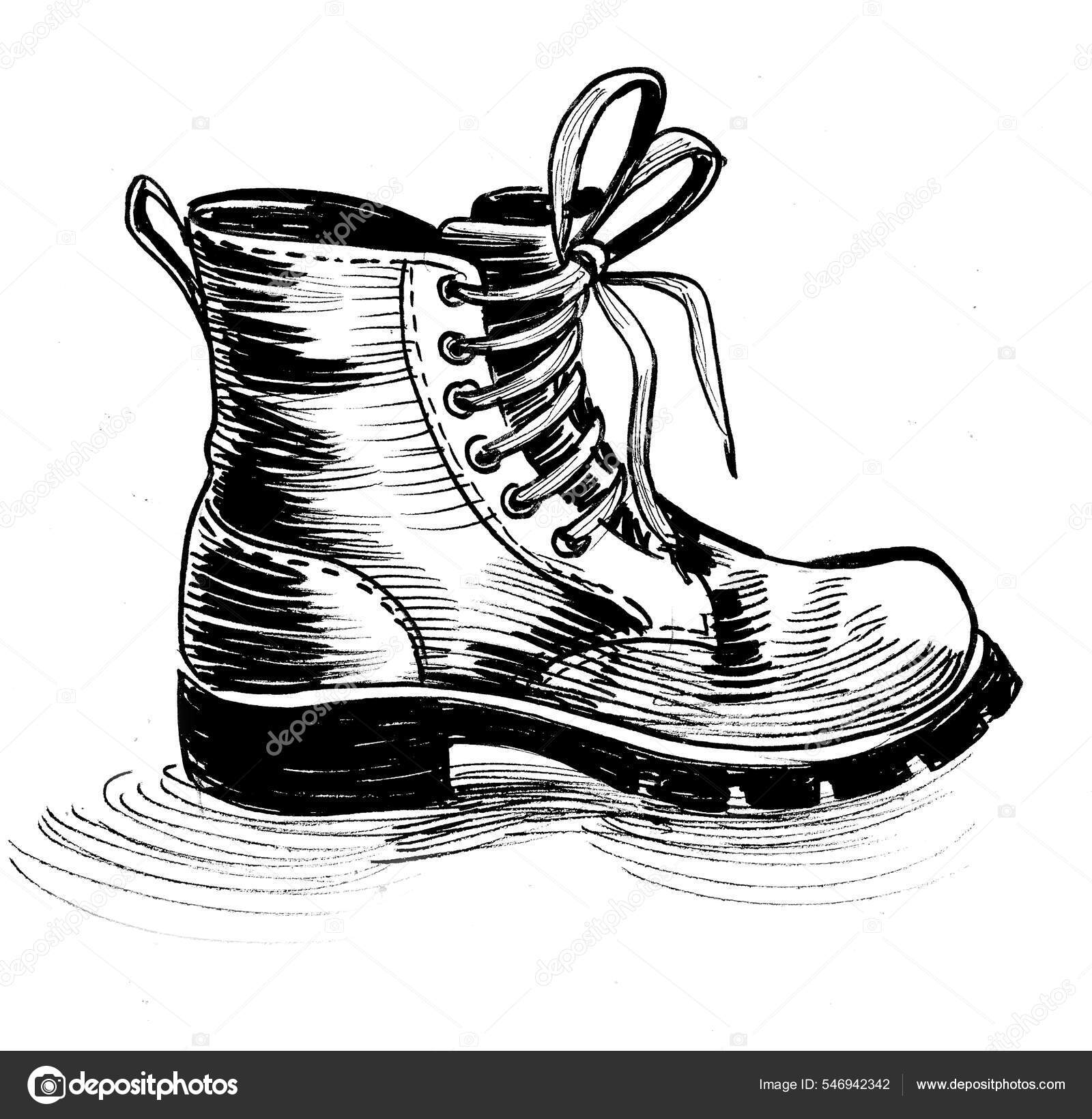 Leather Boot Ink Black White Drawing Stock Illustration by ...