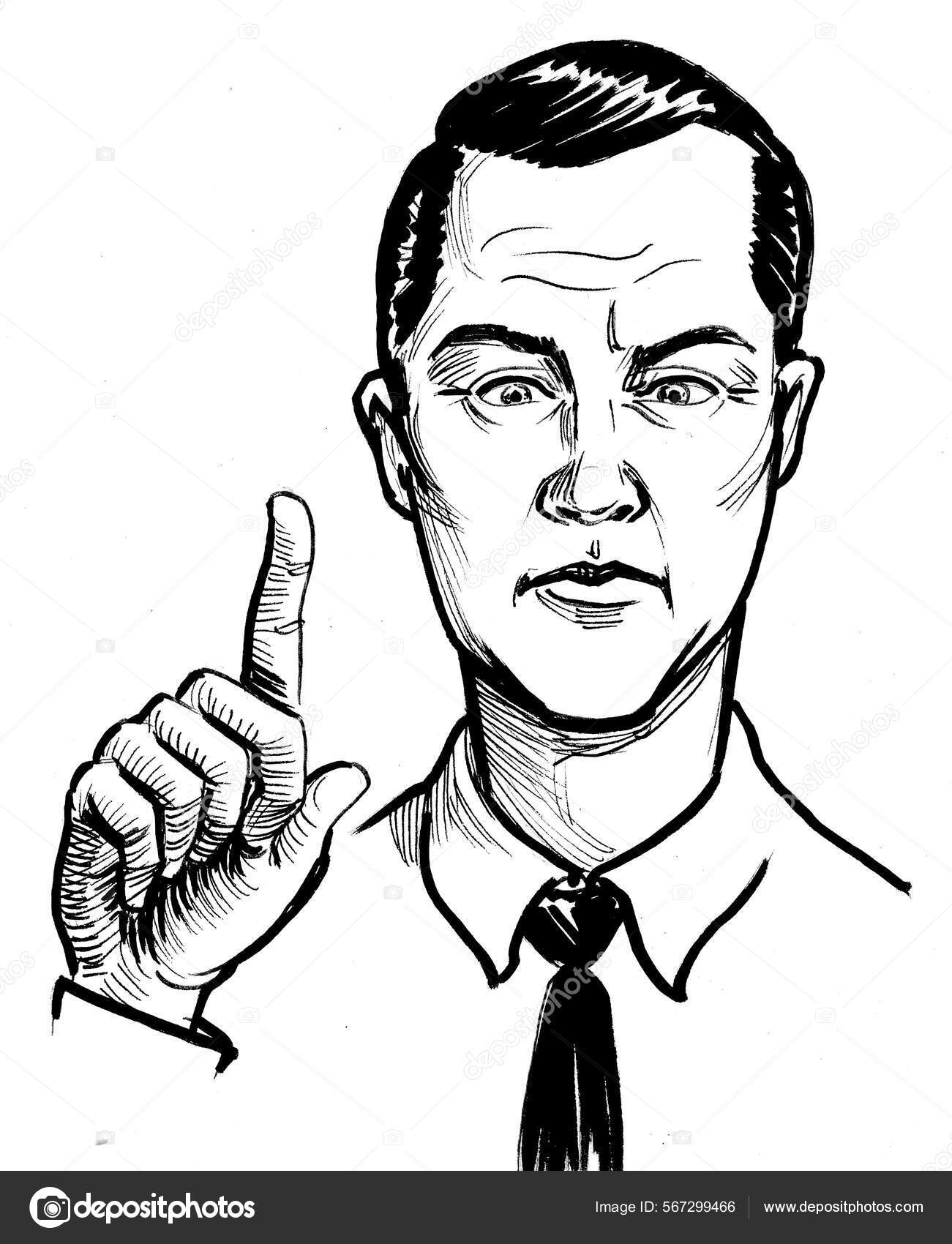 Man Pointing Ink Black White Drawing Stock Illustration by ...