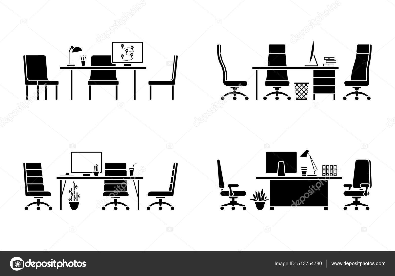 Design Modern Empty Office Workplace Front View Vector Illustration ...