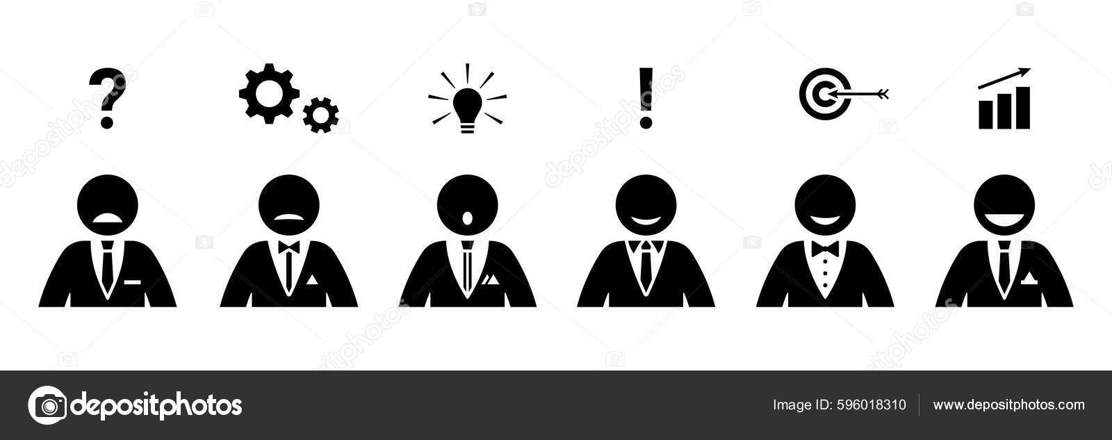 Stick Figure Man Problem Solution Emoji Emoticon Face Vector Set Stock ...