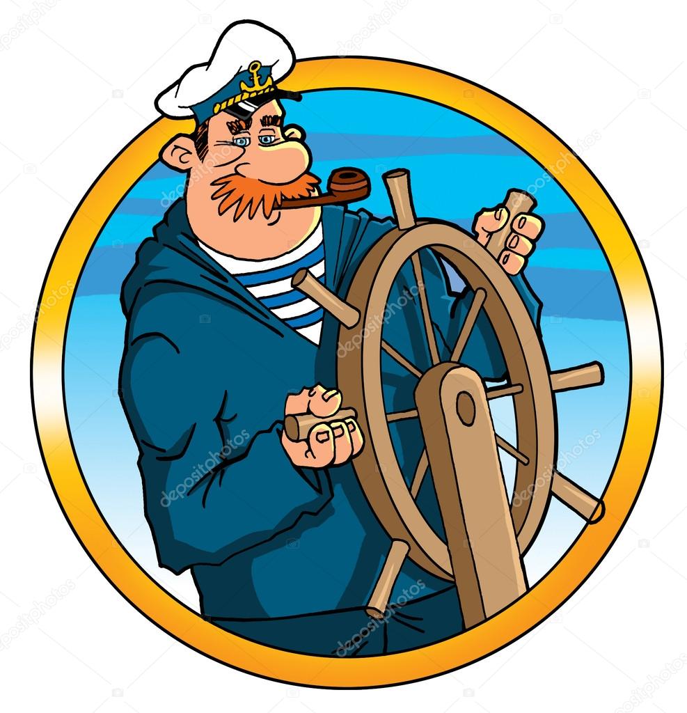Capitán timonel marinero en el volante del timón Ilustración de stock ...