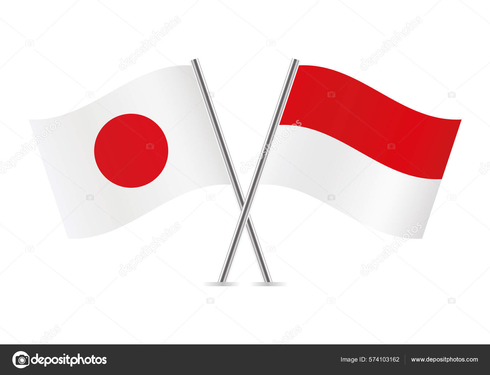 Japan Indonesia Crossed Flags Japanese Indonesian Flags White ...