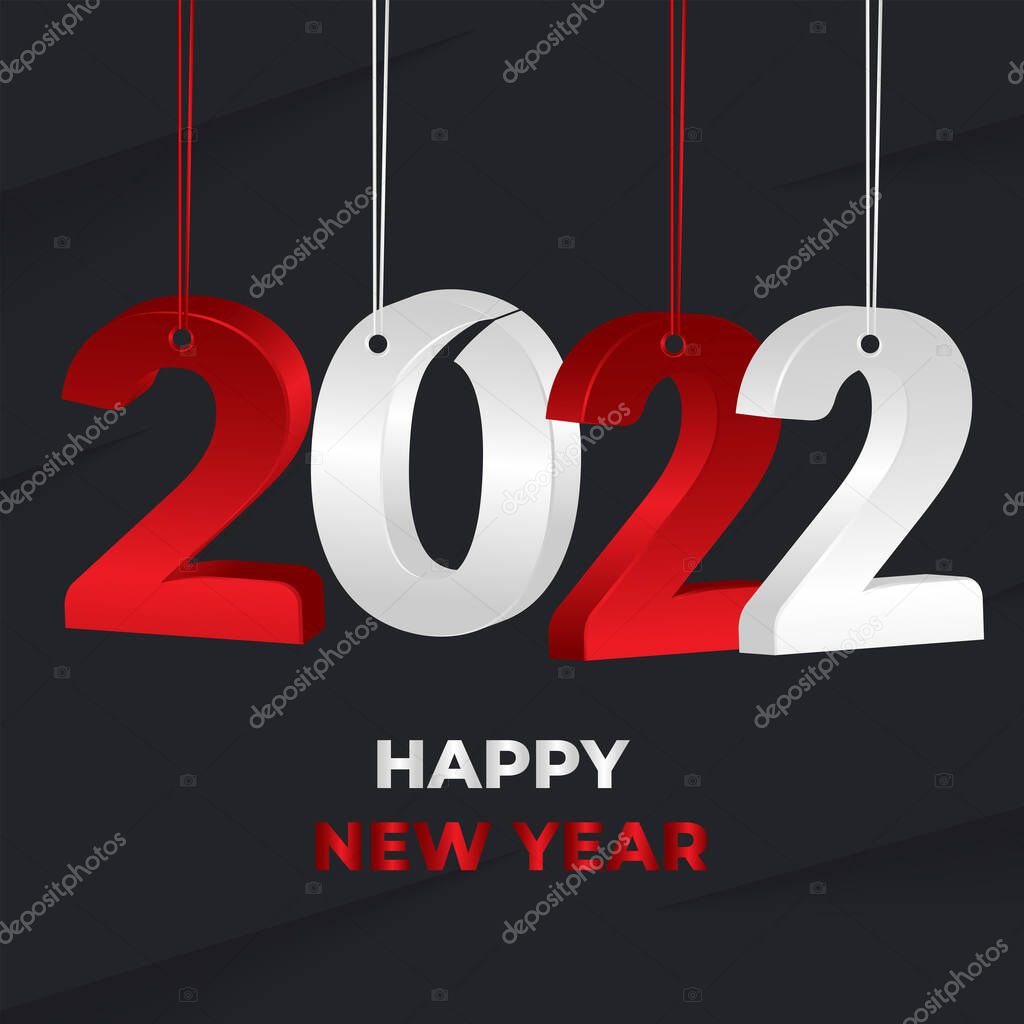 Feliz 2022 año nuevo número rojo y blanco con brillantes destellos ...