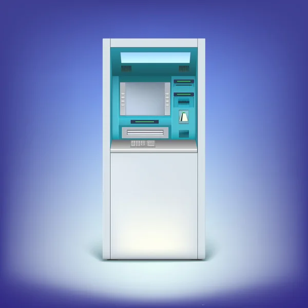 ATM - Automated teller machine with green lightbox, 24 hour banking. Template with ATM terminal ...