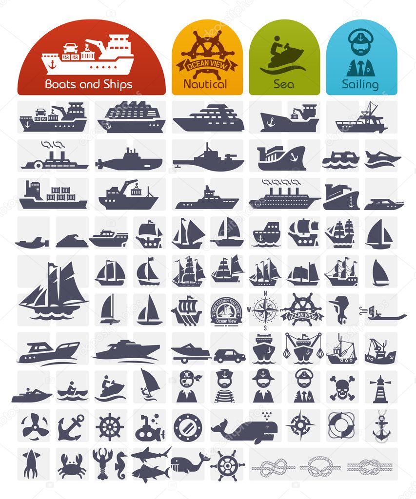 Ships and Boats Icons Bulk series - over 80 high quality icons Stock ...