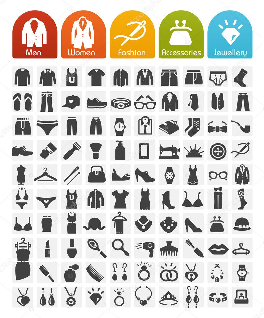 Clothes Icons Bulk Series - 100 Icons — Stock Vector © Tantoon #43826115