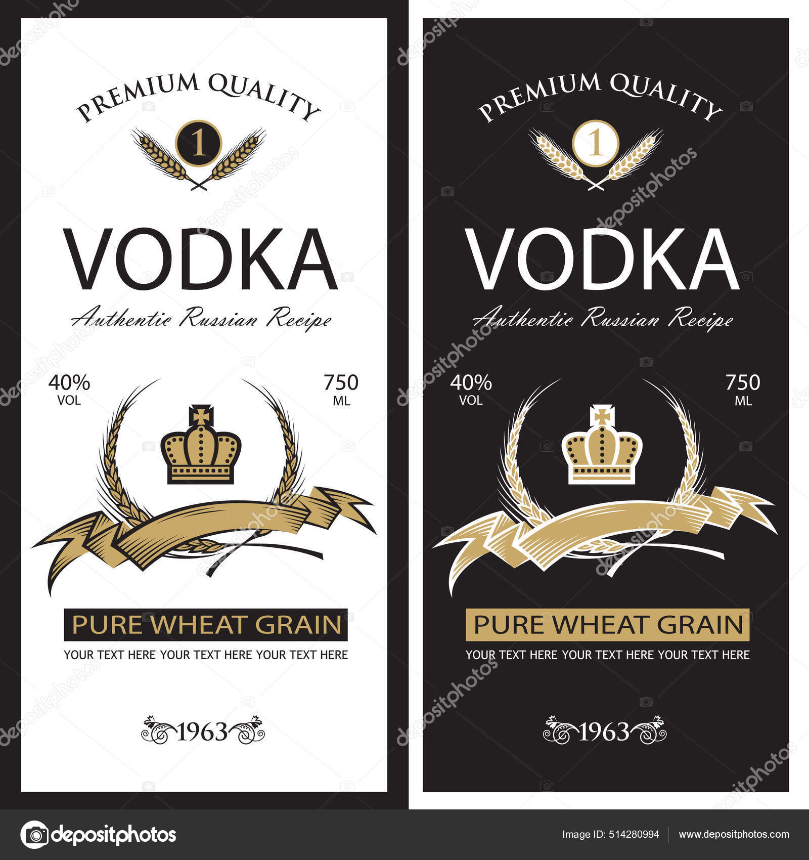 Collection Vodka Labels Royal Crown Ears Wheat Retro Style Stock Vector ...