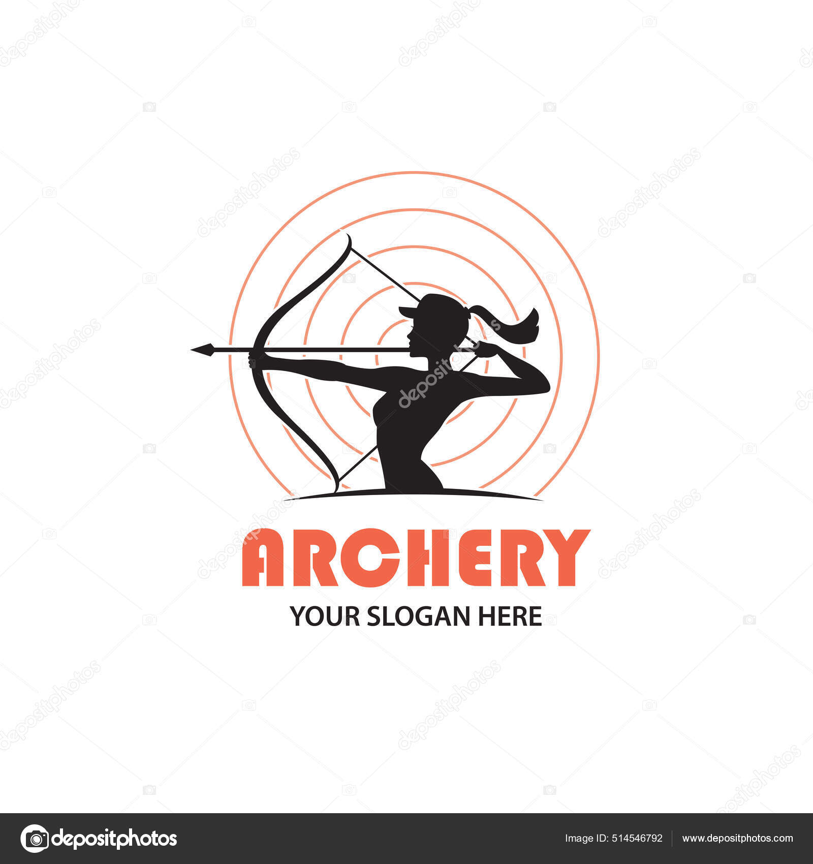 Emblem Archering Girl Bow Arrow Isolated White Background Stock Vector ...