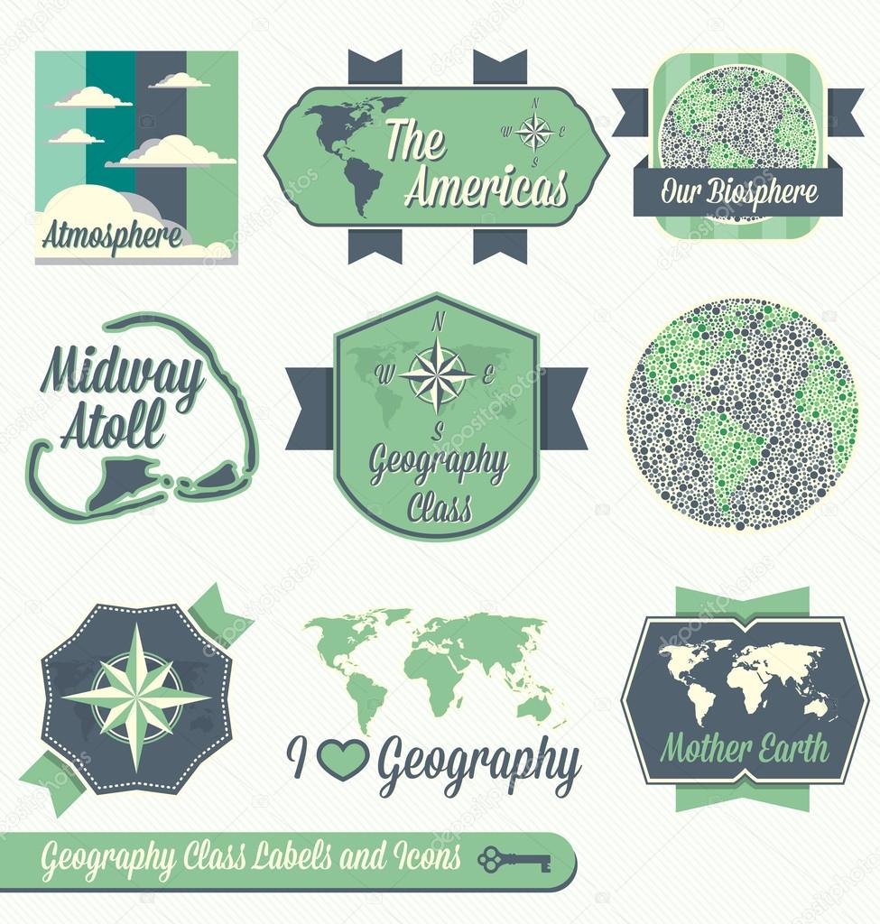 Vector Set: Vintage Geography Class Labels and Icons Stock Vector Image ...