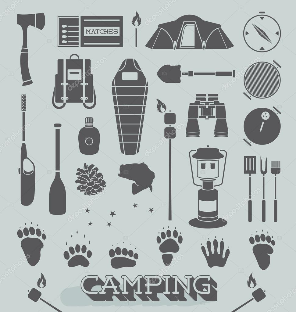 Vector Set: Camping and Outdoors Icons and Symbols Stock Vector Image ...