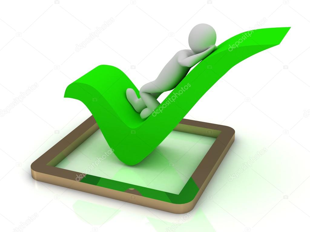 3D Little Human Character lying in a check mark — Stock Photo ...