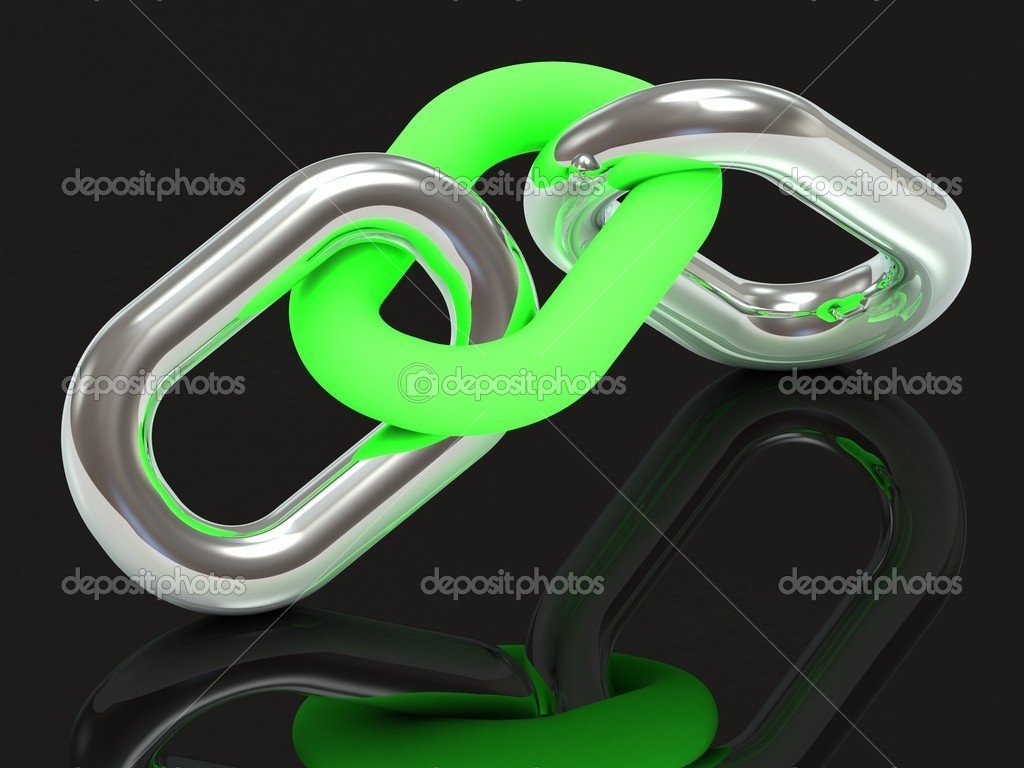 Two units are connected by a steel chain link green glow plastic Stock ...