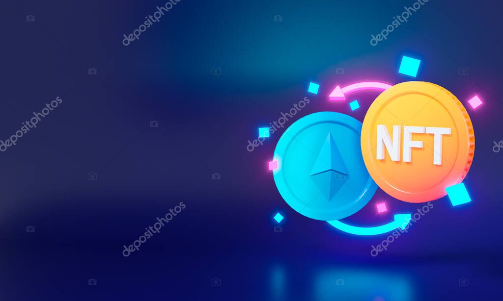 token NFT no fungible para arte criptográfico sobre fondo azul con ...