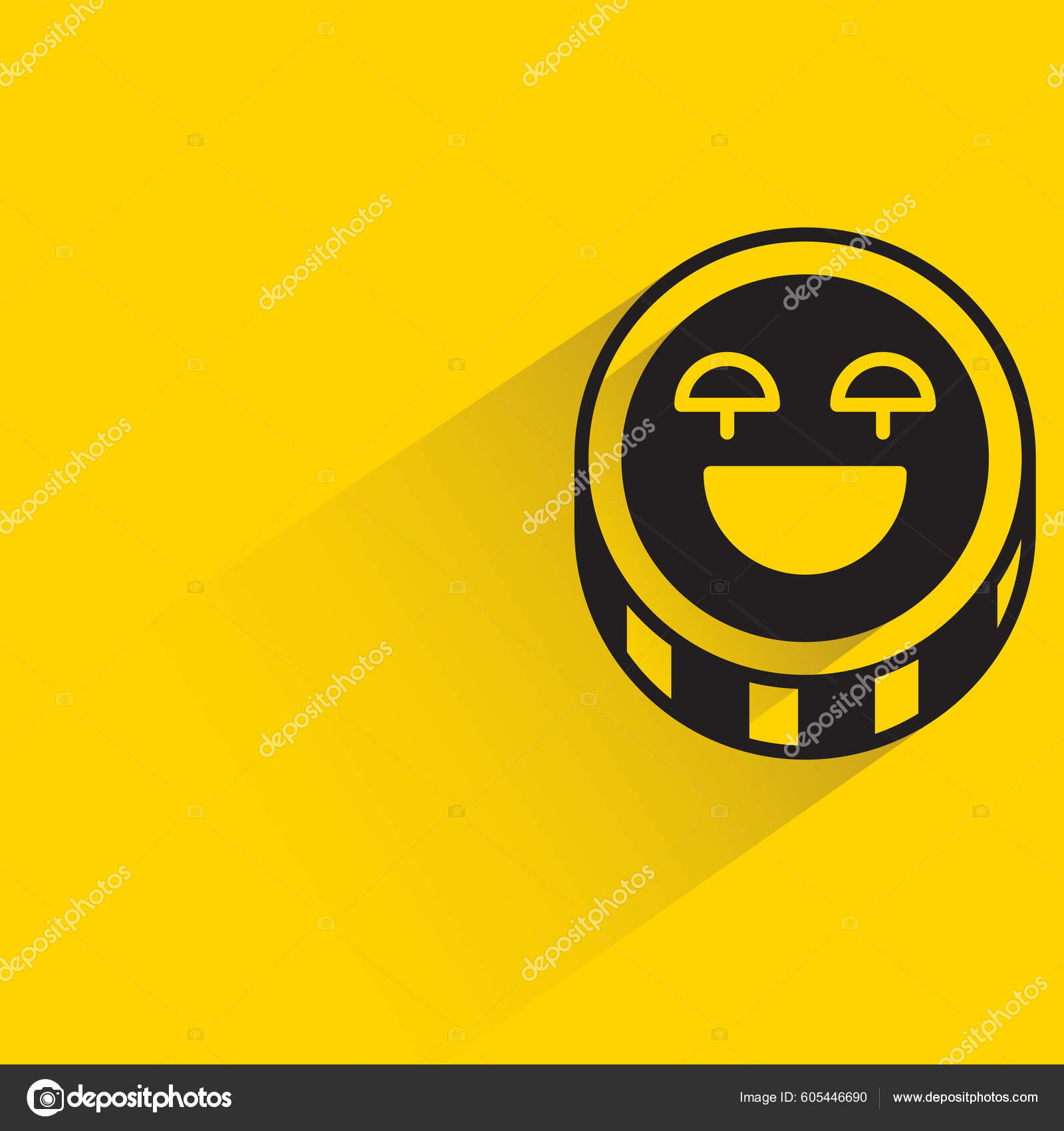 Coin Emoticon Shadow Yellow Background 스톡 벡터 - ©loopang 605446690