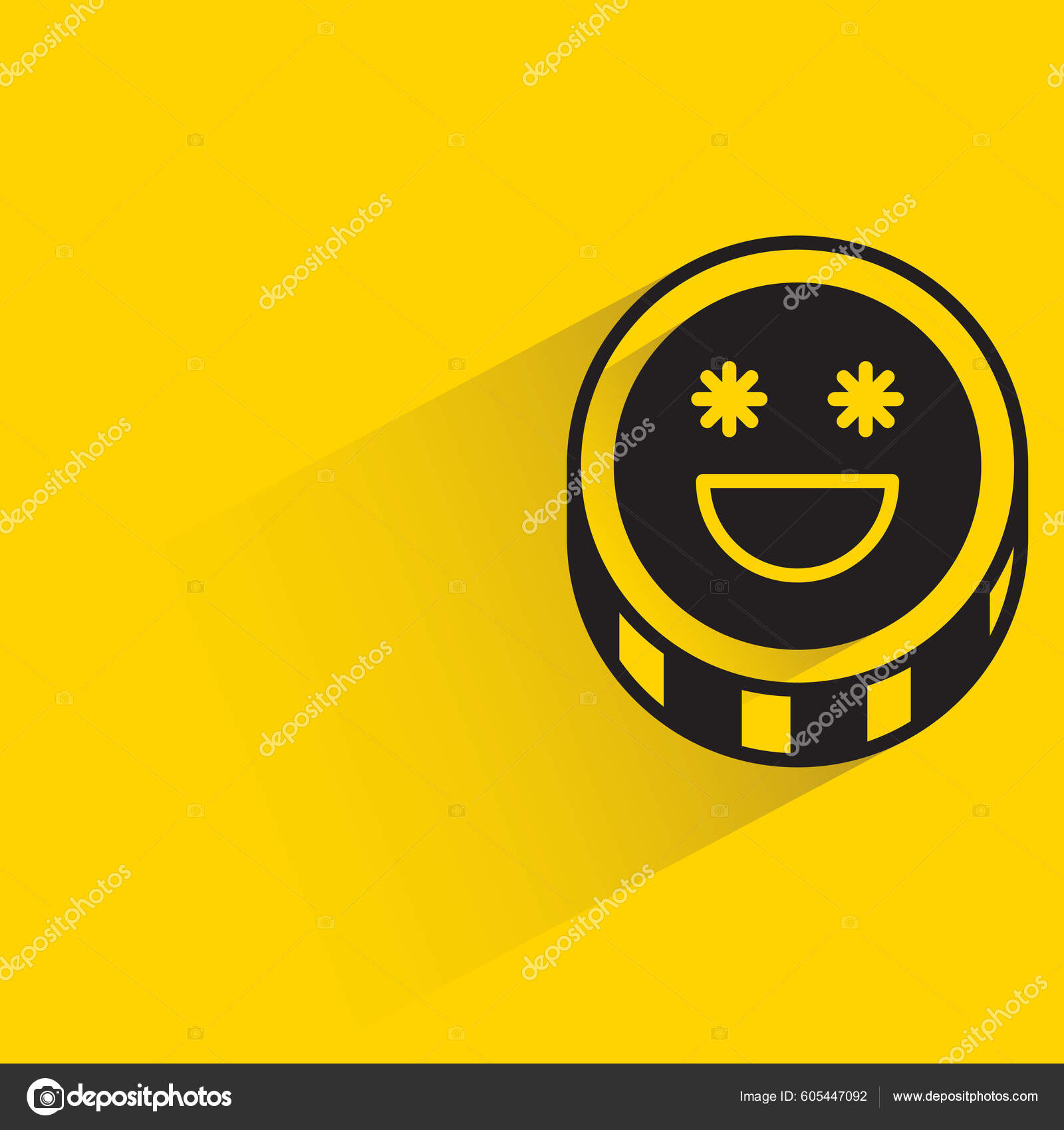 Coin Emoticon Shadow Yellow Background 스톡 벡터 - ©loopang 605447092
