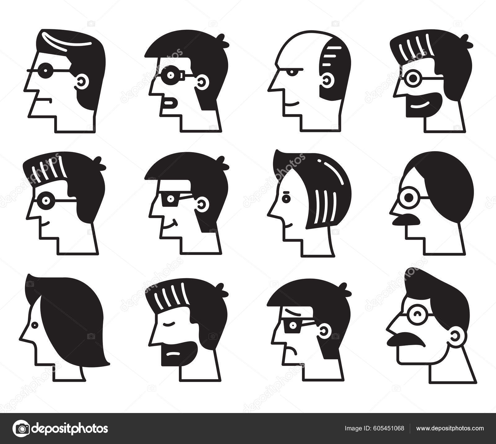 Human Face Side View Icons Vector Set图库矢量图作者：© loopang 605451068