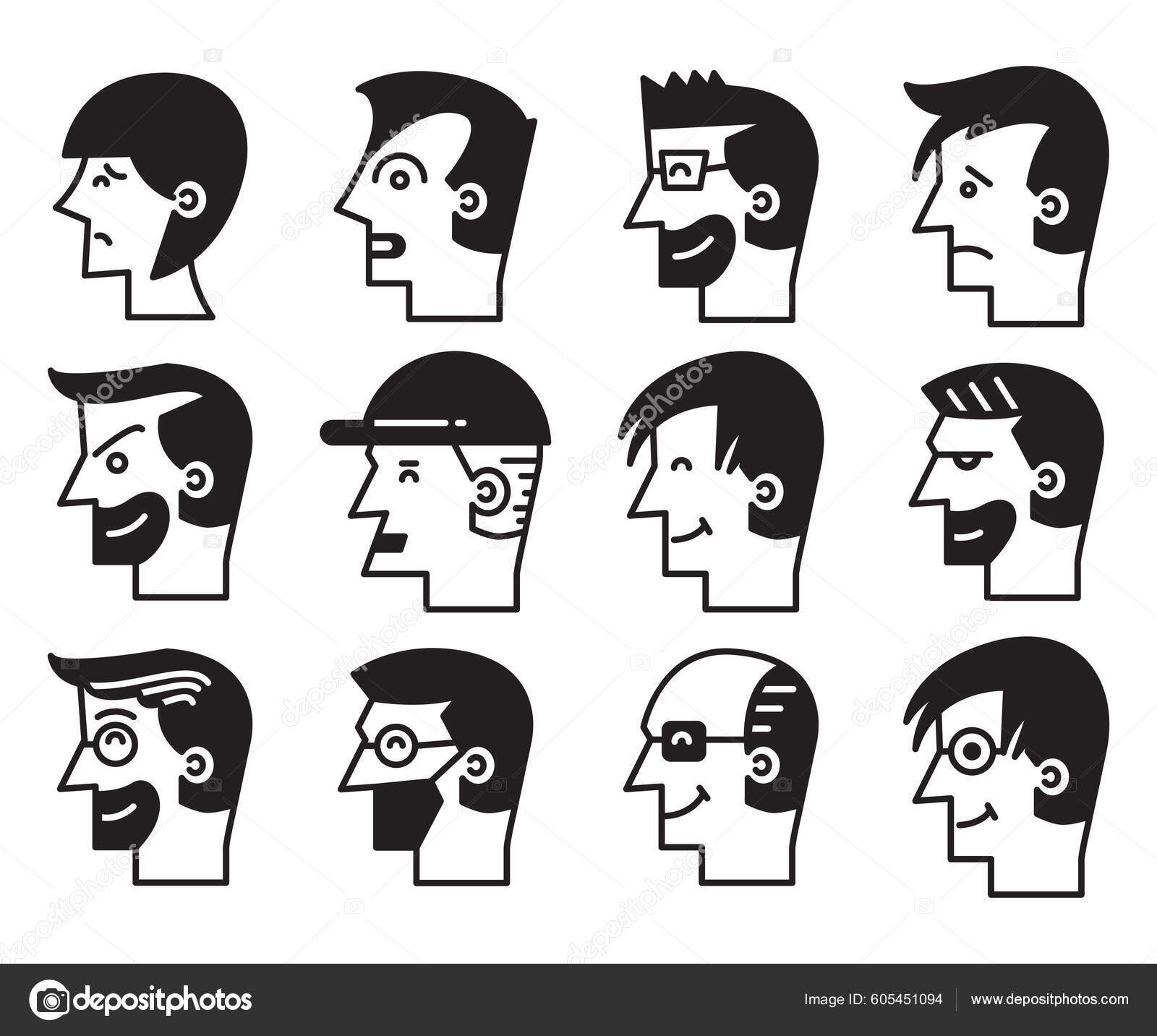Human Face Side View Icons Vector Set Vetor de stock de ©loopang 605451094