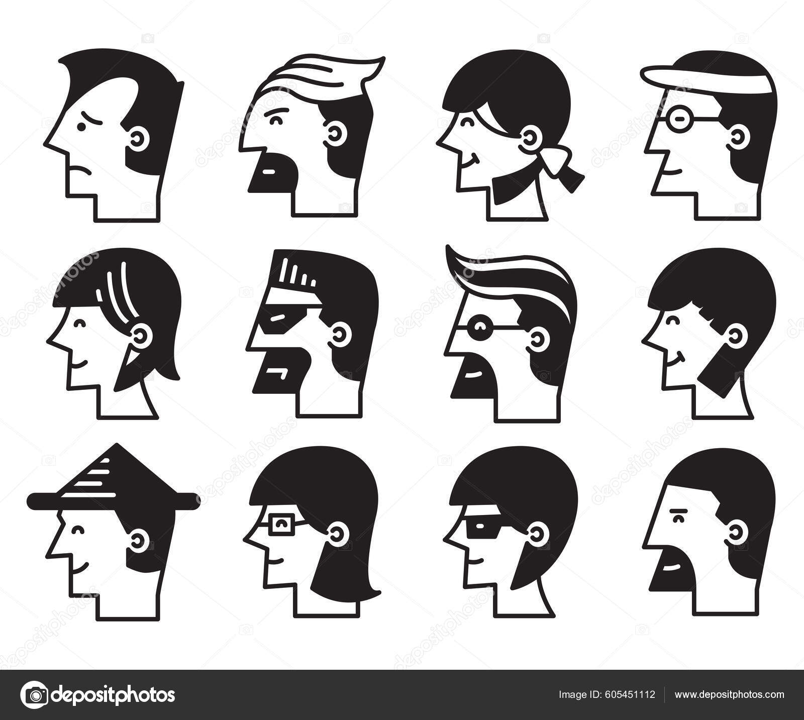 Human Face Side View Icons Vector Set图库矢量图作者：© loopang 605451112