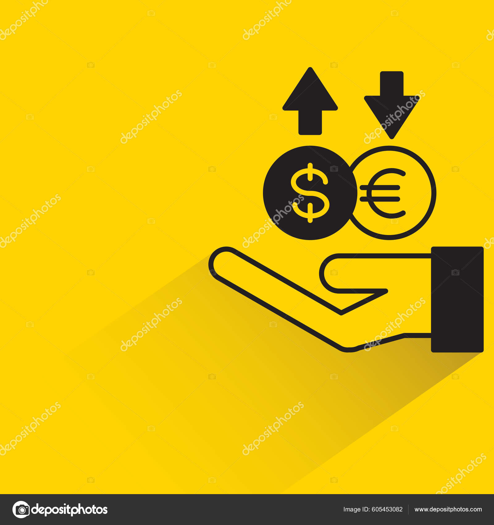 Hand Holding Currency Hedging Shadow Yellow Background Stock Vector by ...