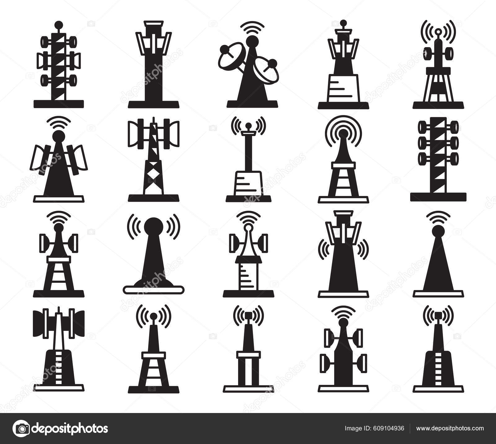Radio Mast Signal Icons Set Stock Vector by ©loopang 609104936