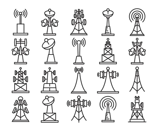 Transmitter Tower Radio Mast Icons Set Thin Line Illustration Stock ...