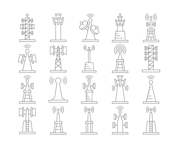 Transmitter Tower Radio Mast Icons Set Thin Line Illustration Stock ...