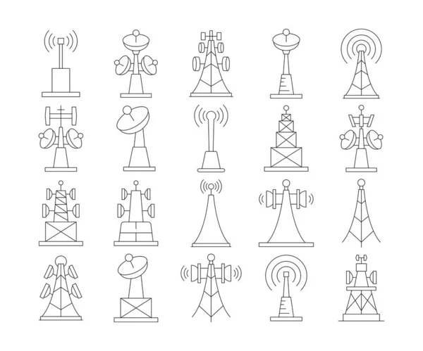 Transmitter Tower Radio Mast Icons Set Thin Line Illustration Stock ...
