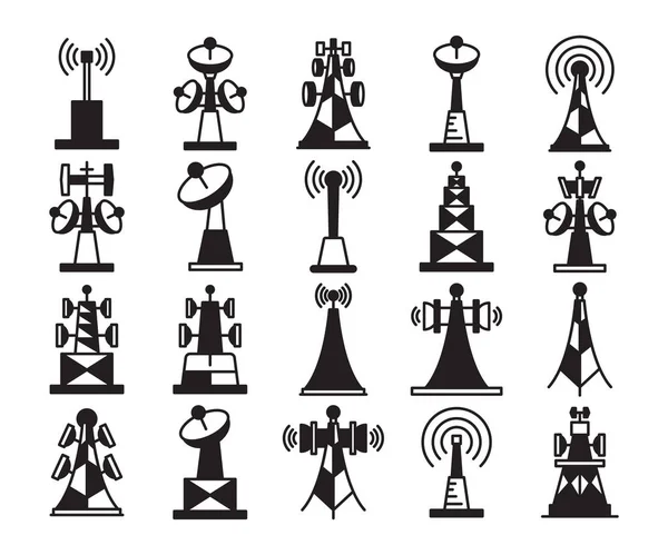 Transmitter Tower Radio Mast Icons Set Thin Line Illustration Stock ...
