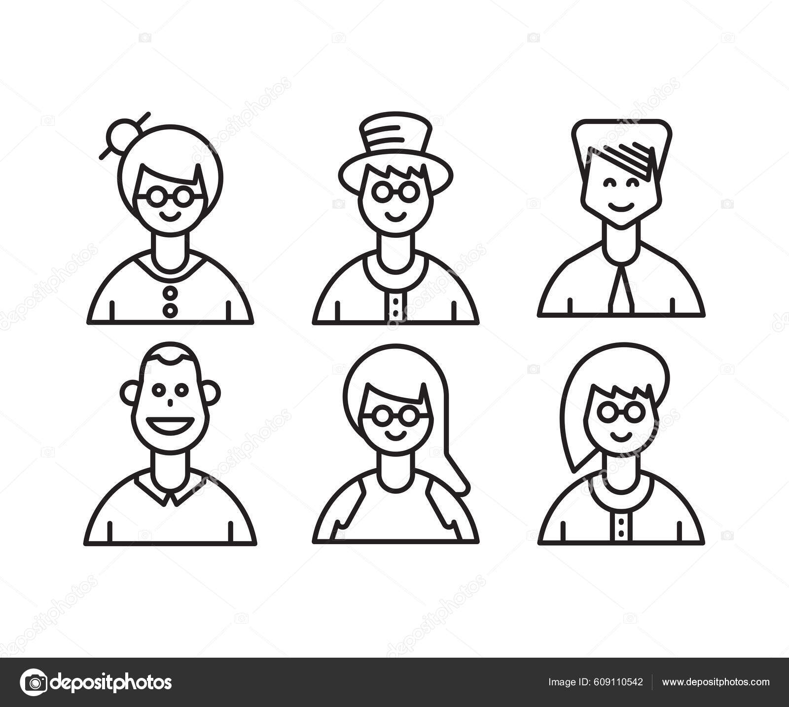 People Characters Avatars Icons Line Illustration Stock Vector by ...