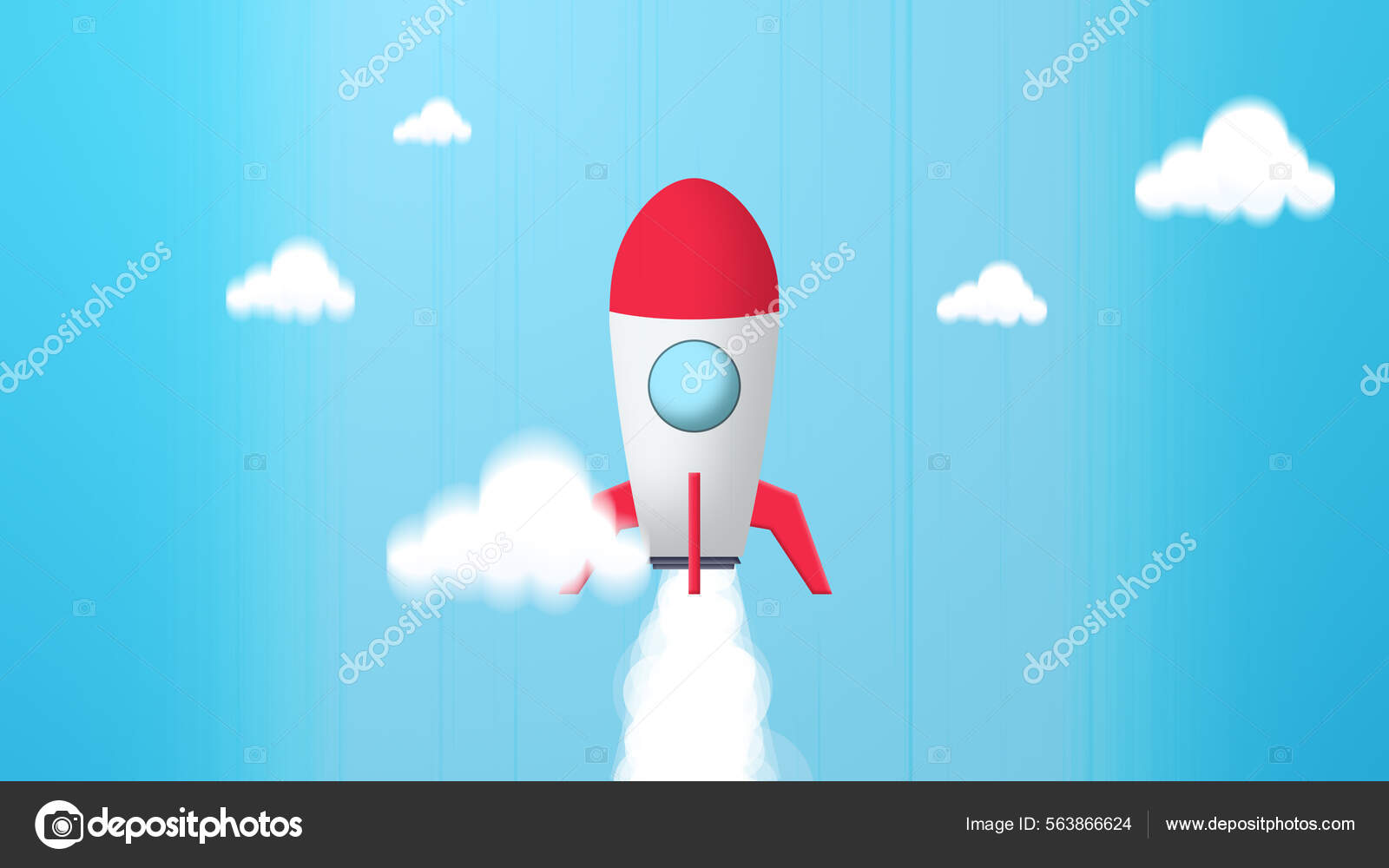 Cartoon Startup Rocket Jet Fast Speed Lines Flying Blue Sky Stock ...
