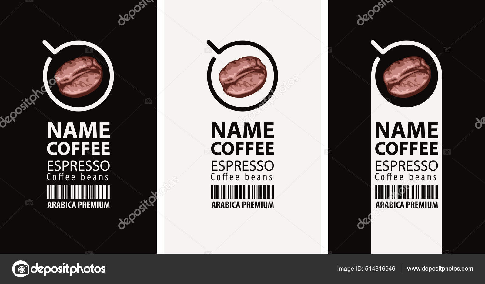 Set Three Coffee Labels Vector Labels Coffee Beans Cups Barcodes Stock ...